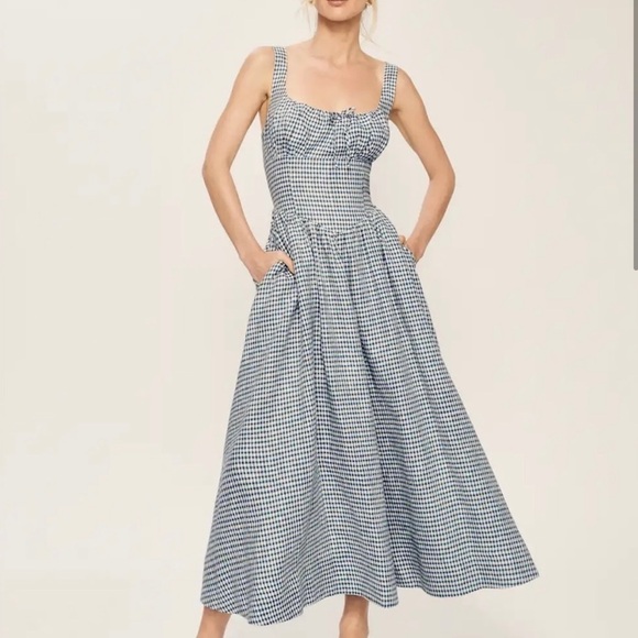 Reformation | Dresses | Reformation Blue And White Balia Linen Dress ...